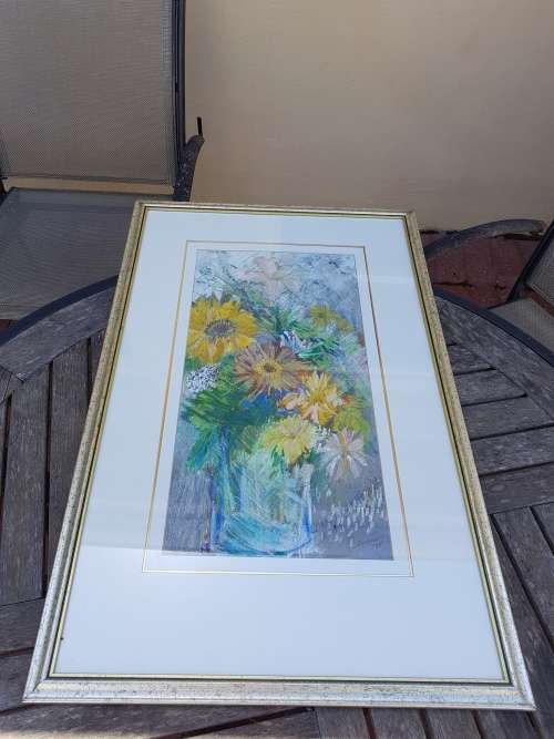 Paintings - Edwine Simon (1939-). Still life of flowers. Original mixed media. Framed. was ...